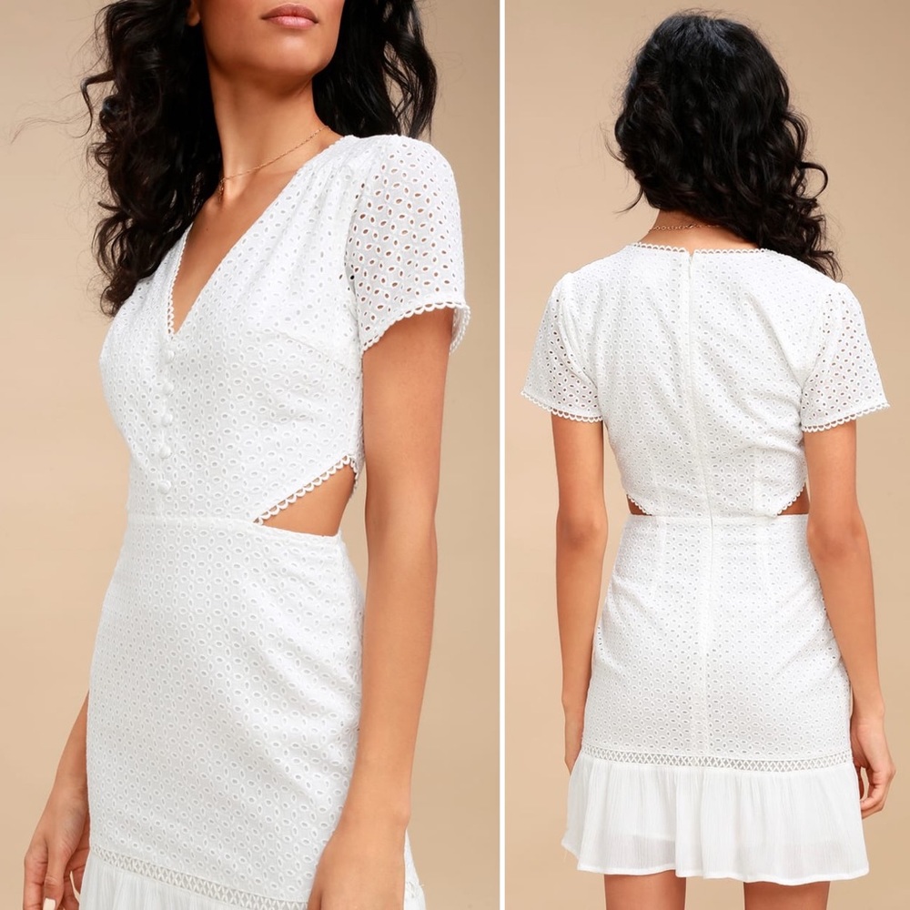 Lost + Wander Cutout White Eyelet Mini Dress - Gem